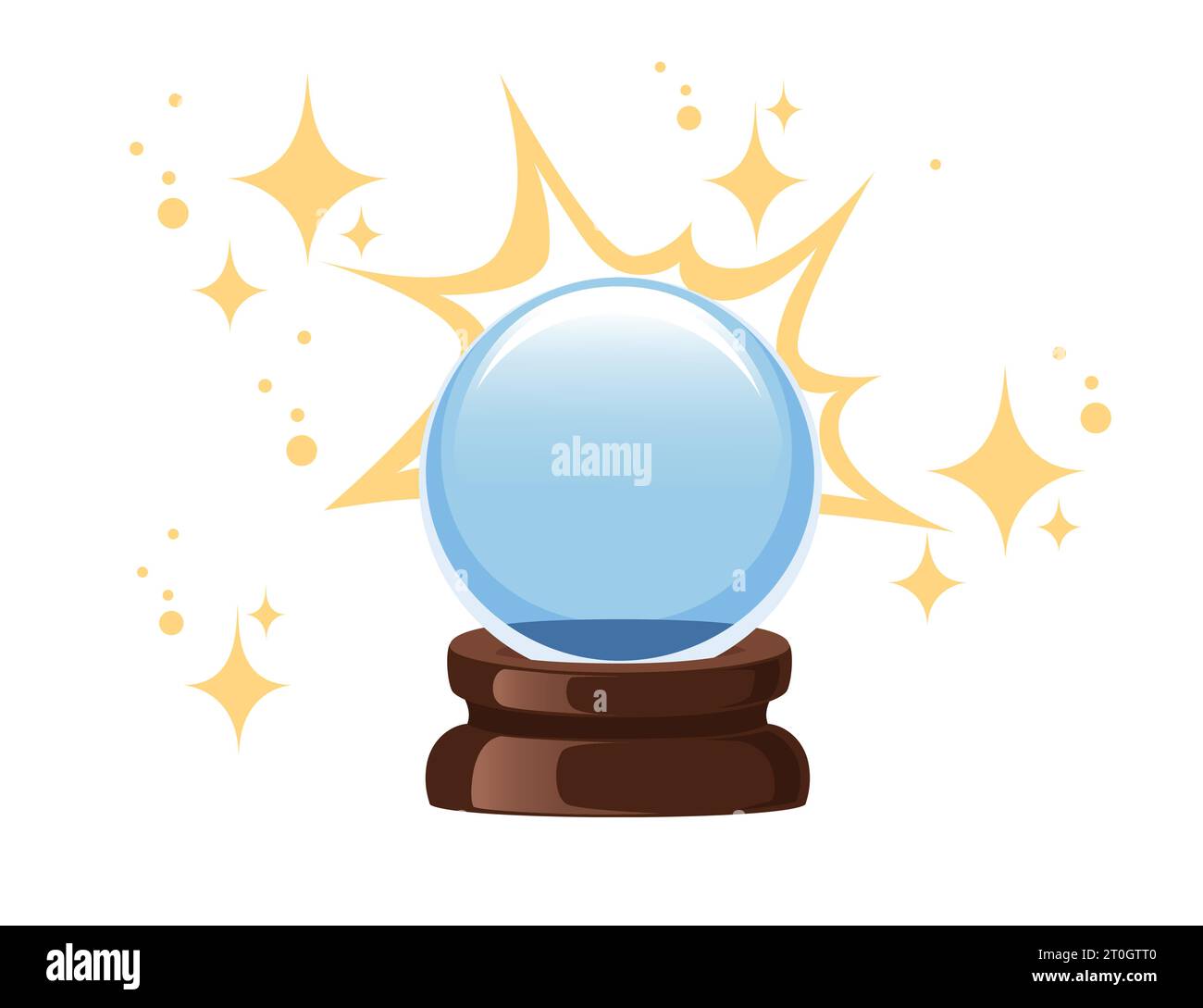 Transparent blue magic ball on wooden stand vector illustration ...
