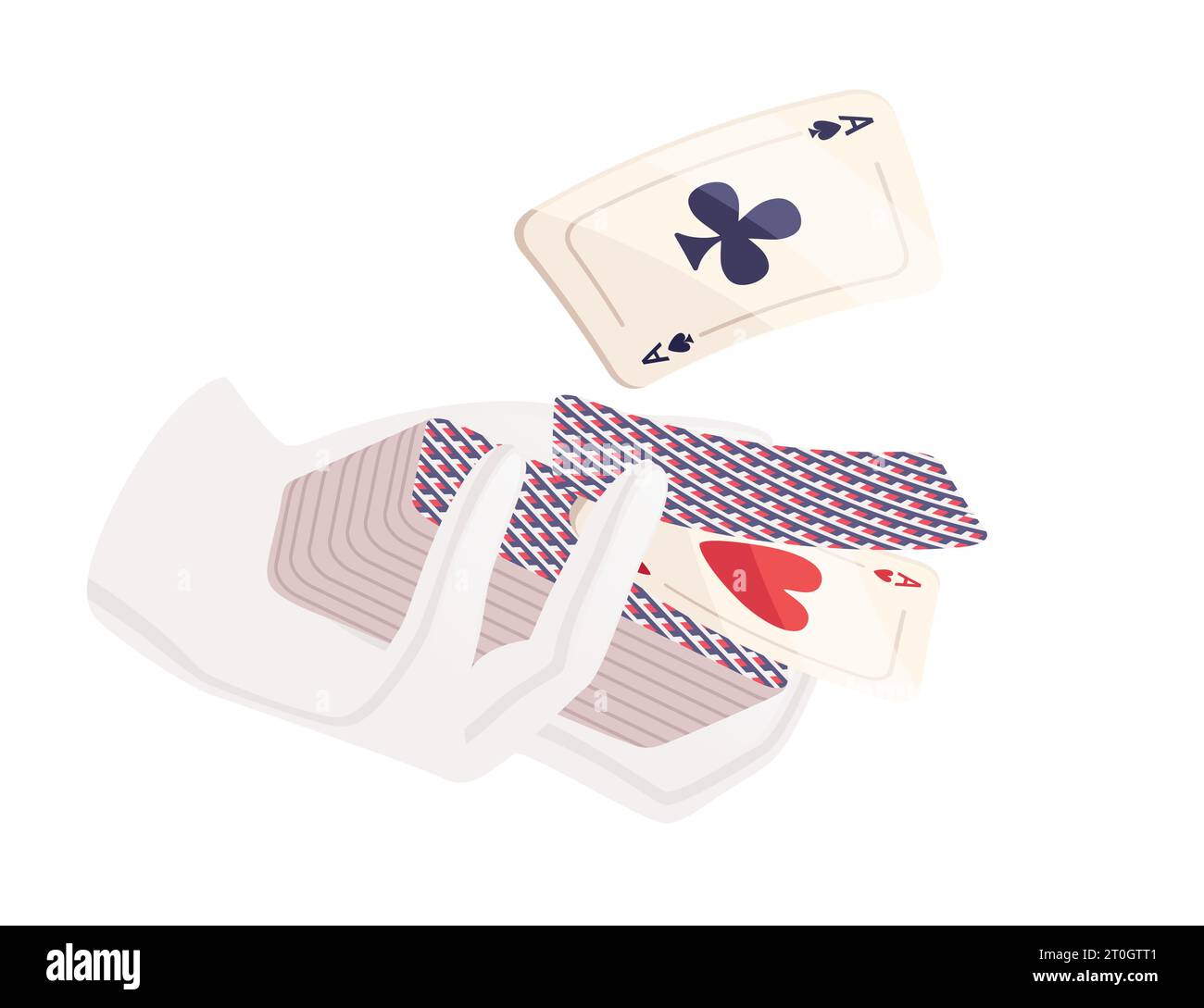 Hand in white gloves hold set cards vector illustration on white ...