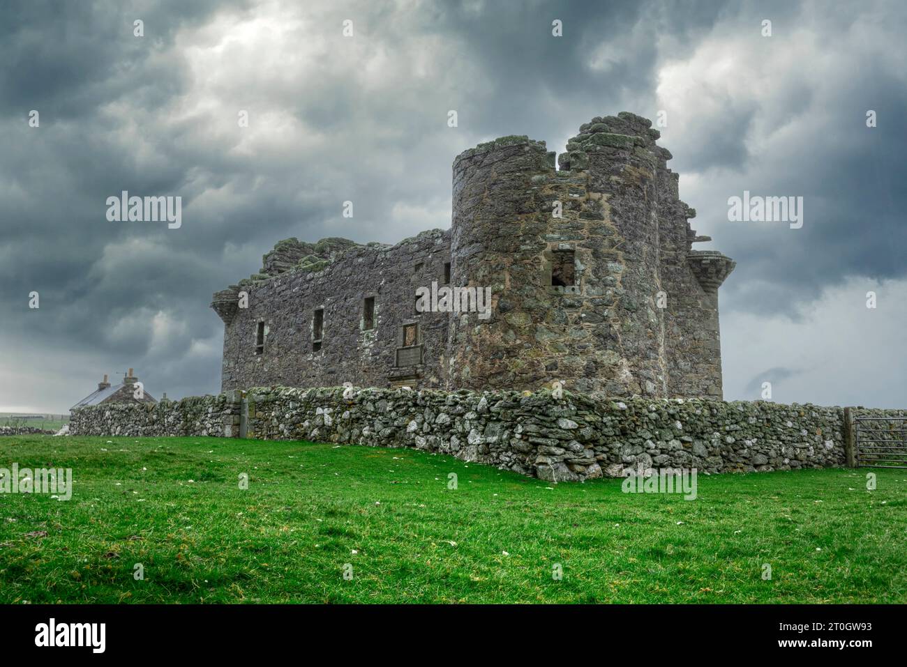 The remains of the Muness Castle on Unst, one of the Northern Isles of ...