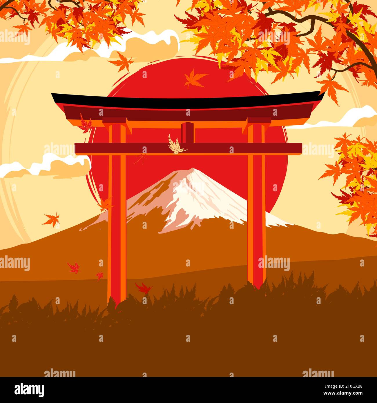 Iconic volcano in autumn with maple leaves hi-res stock photography and ...
