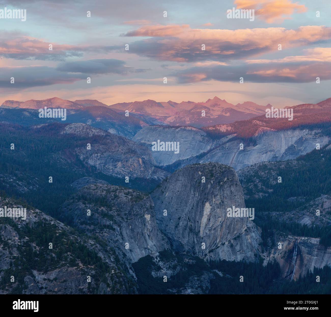 Sunset views from Glacier Point, including: Mount Broderick, Liberty ...