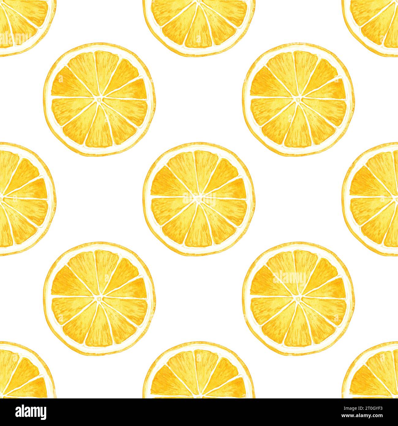 Watercolor lemon seamless pattern. Ripe round slices of citrus fruits ...