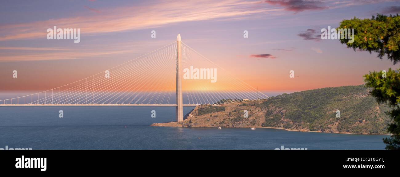 A bridge spans the bosphorus strait in istanbul hi-res stock ...