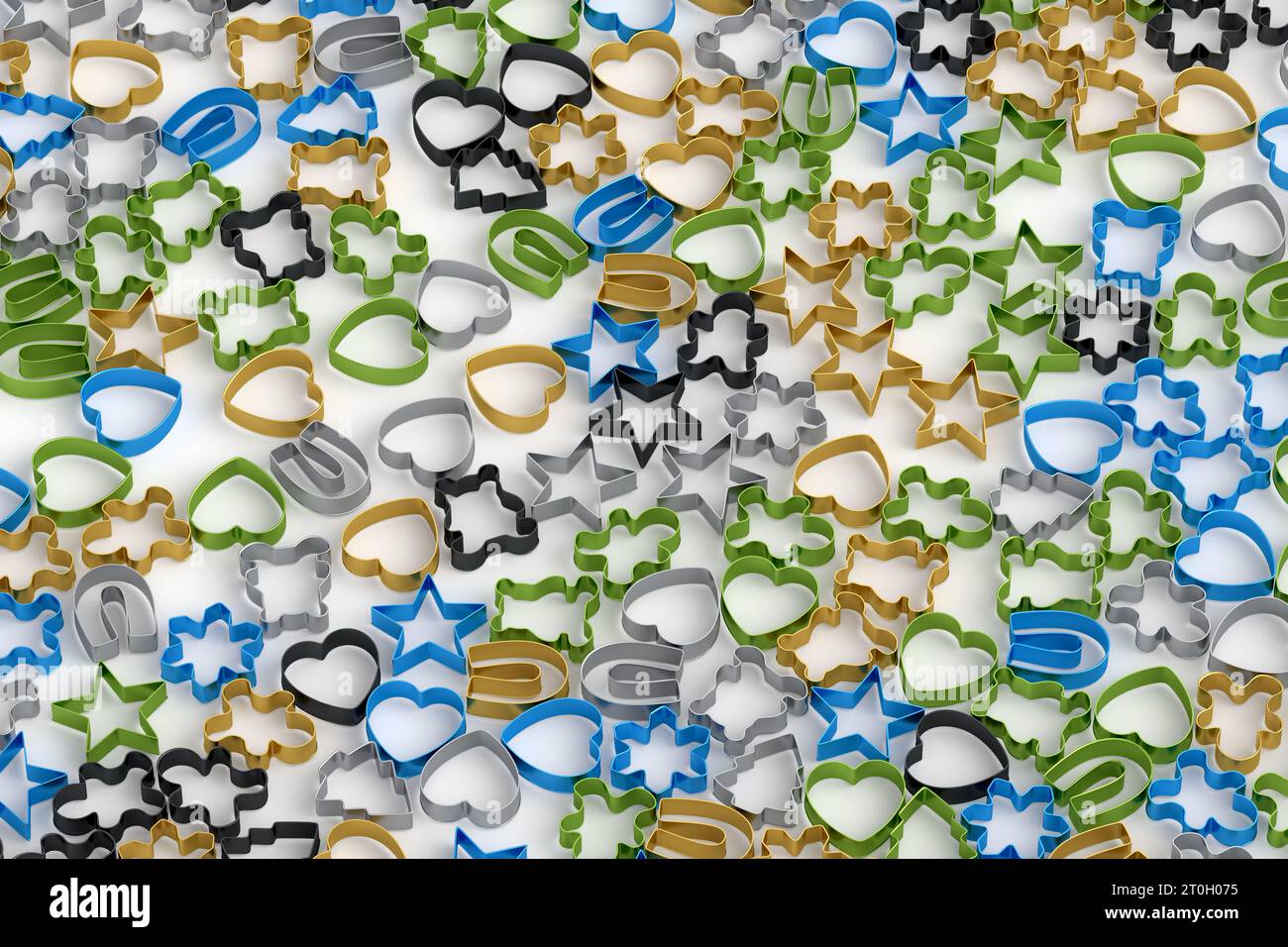 Pile of gleaming metal cookie cutters, featuring various shapes and ...