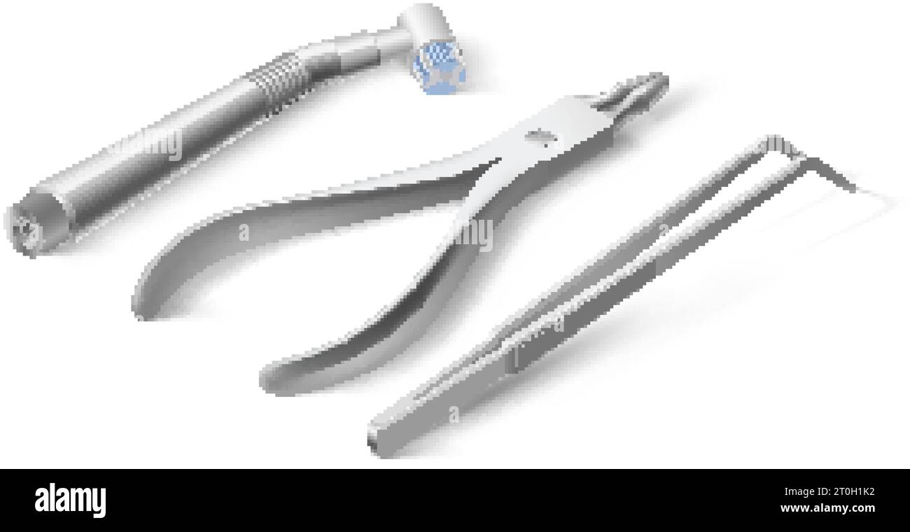 Basic Dentist Instruments and Tools. An Isometric Set of Medical ...