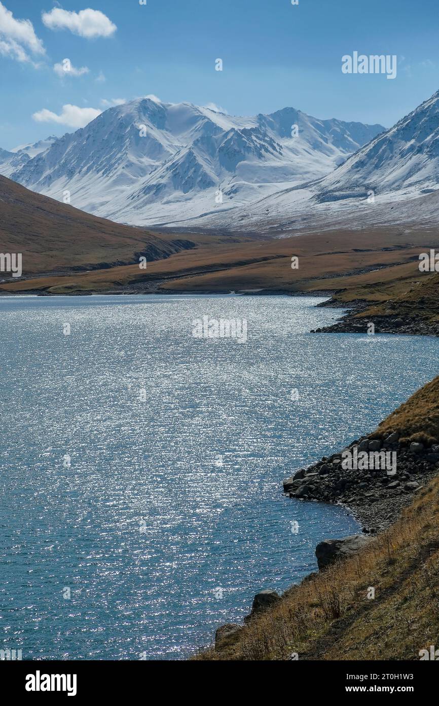Views of Lake Kol Ukok in the Naryn region near Kochkor in Kyrgyzstan ...