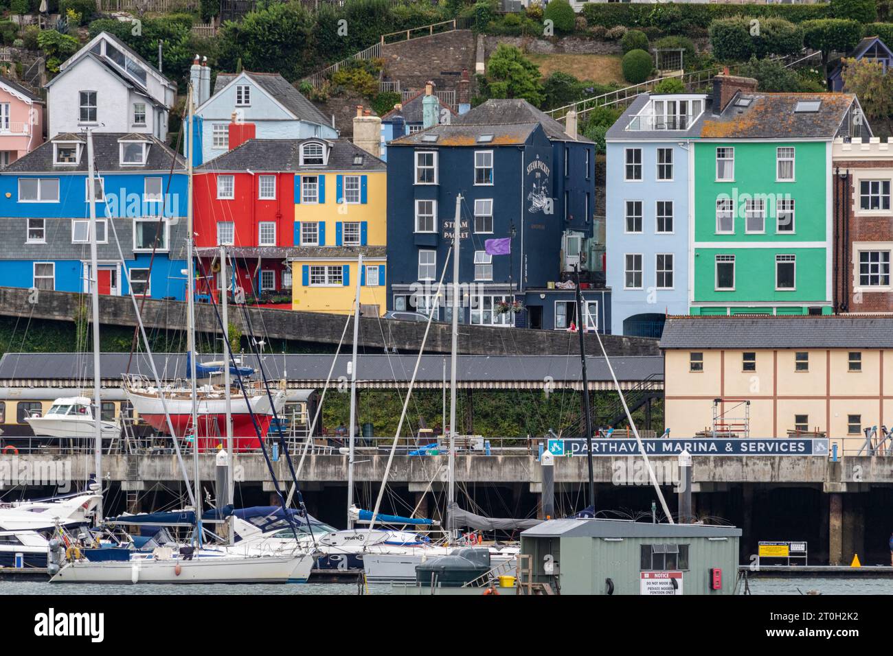 Brightly Coloured Houses, Darthaven Marina and Kingswear Railway ...