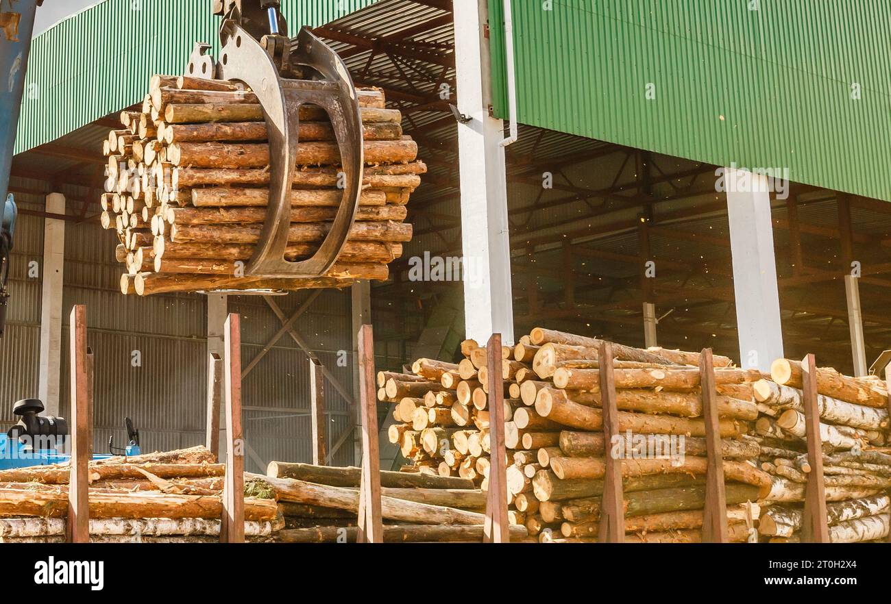 Industrial log loader at lambermill Stock Photo - Alamy