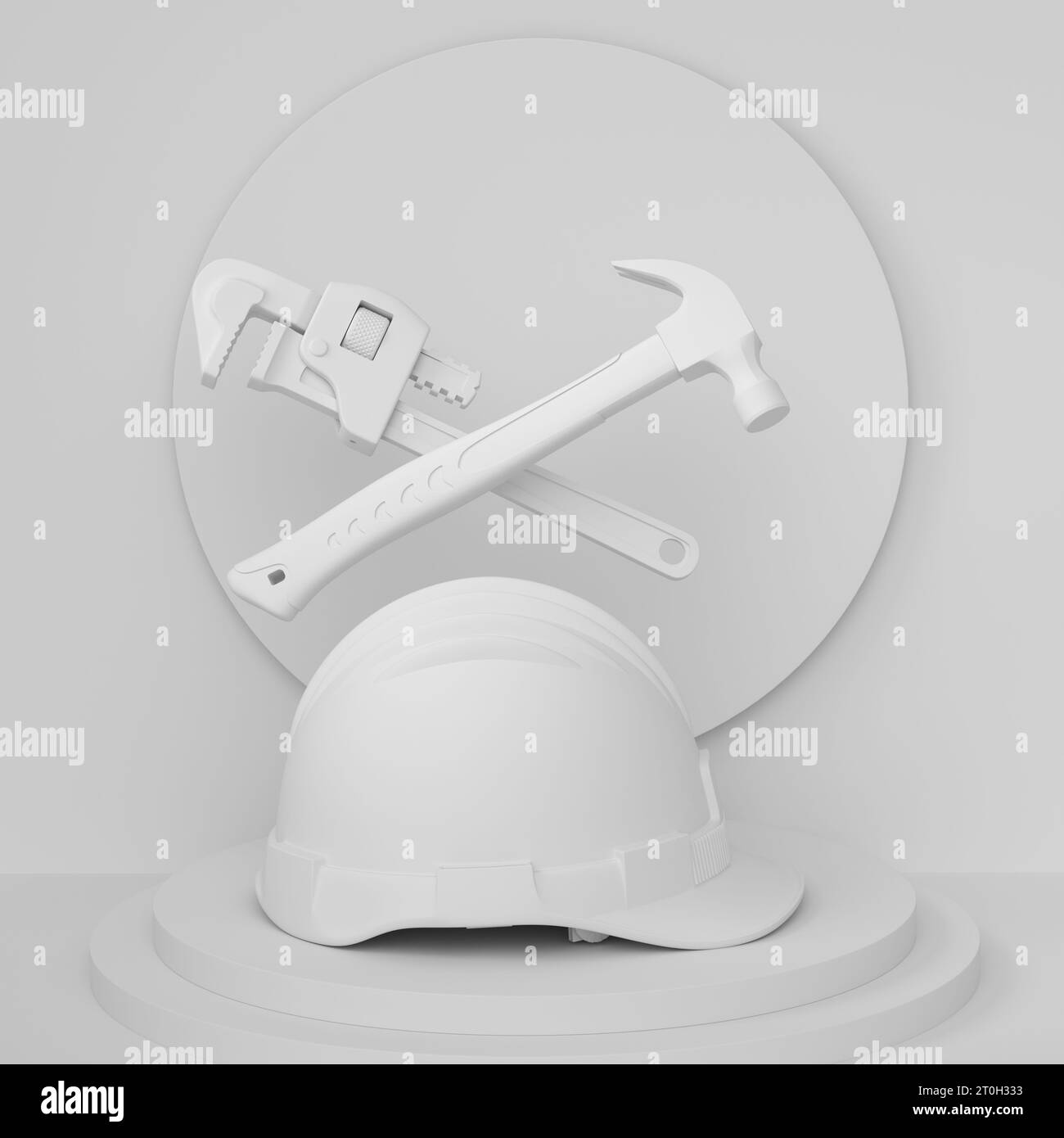 Abstract scene or podium with carpenters tools on monochrome background ...