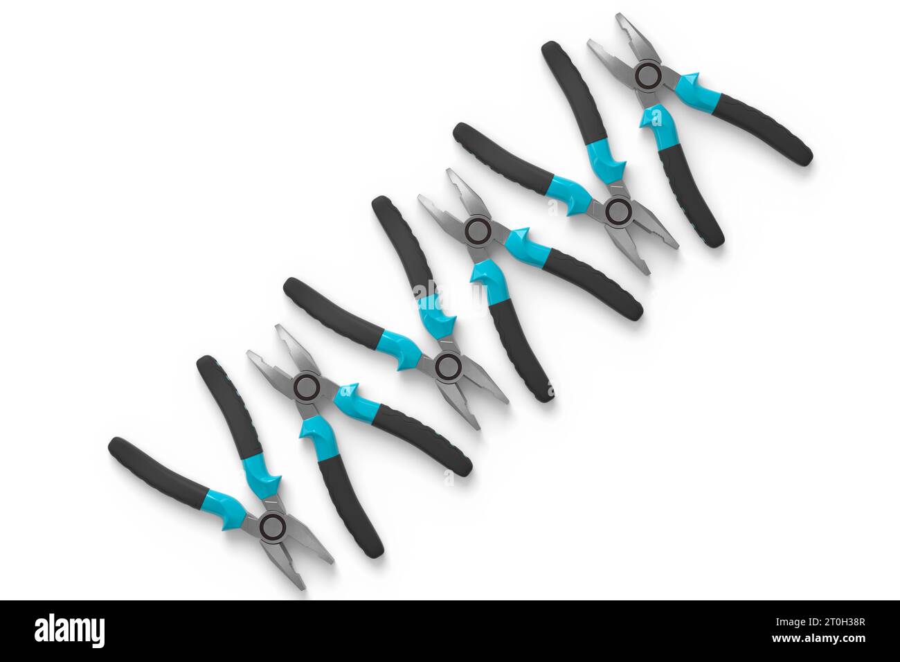 Set of green hand tool pliers isolated on white background. 3d render ...