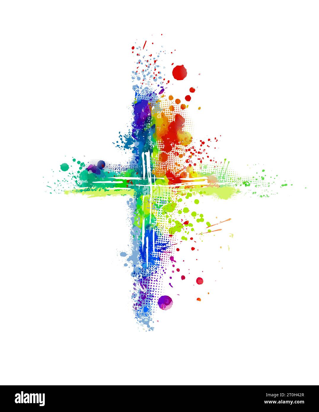 colored cross made of blots. Happy easter. hand drawing. Not AI ...