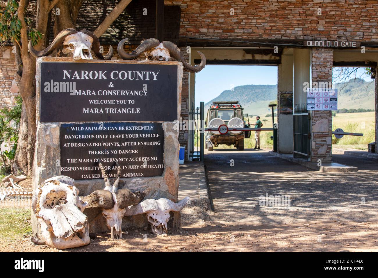 Masai Mara, Kenya - 14 Feb 2019: The entrance sign to the Masai Mara ...