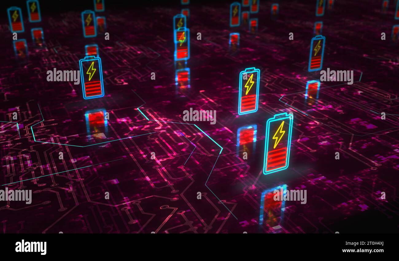 Battery charging energy and recharge power symbol digital concept ...