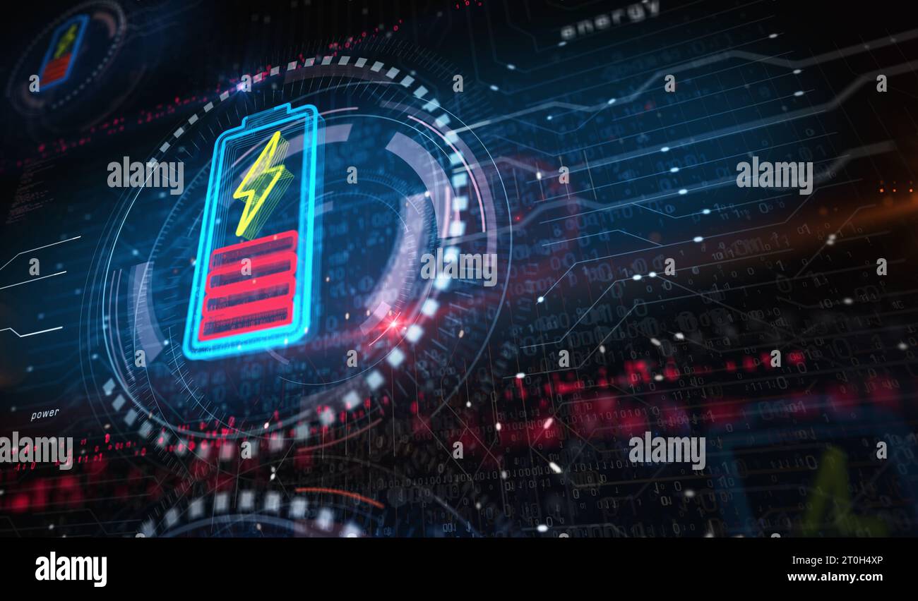 Battery charging energy and recharge power symbol digital concept ...