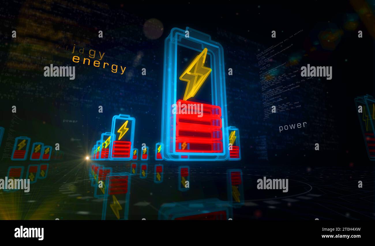 Battery charging energy and recharge power symbol digital concept ...