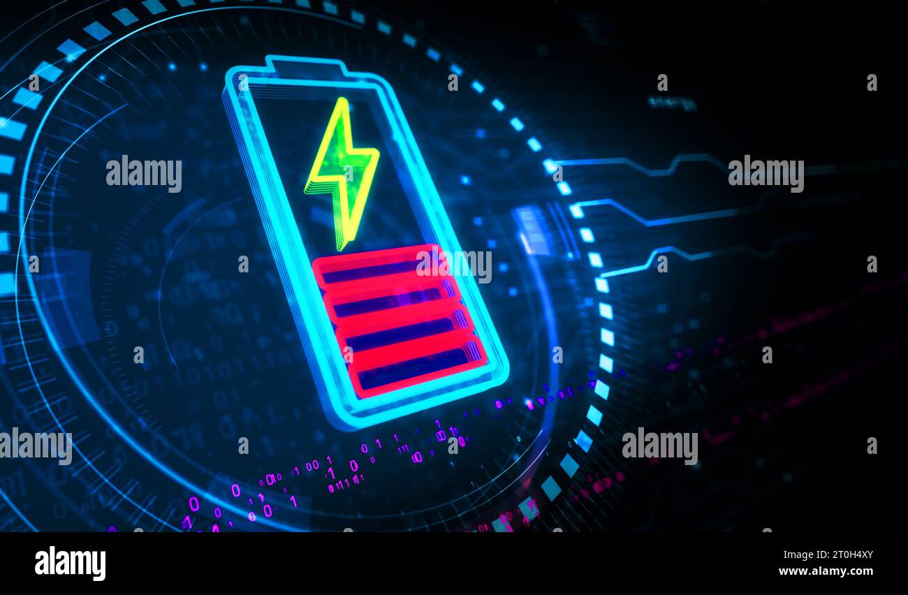 Battery charging energy and recharge power symbol digital concept ...