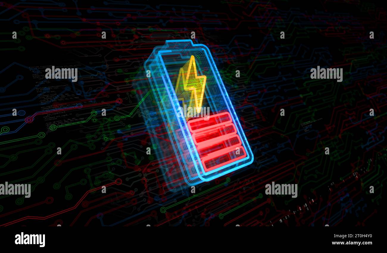 Battery charging energy and recharge power symbol digital concept ...