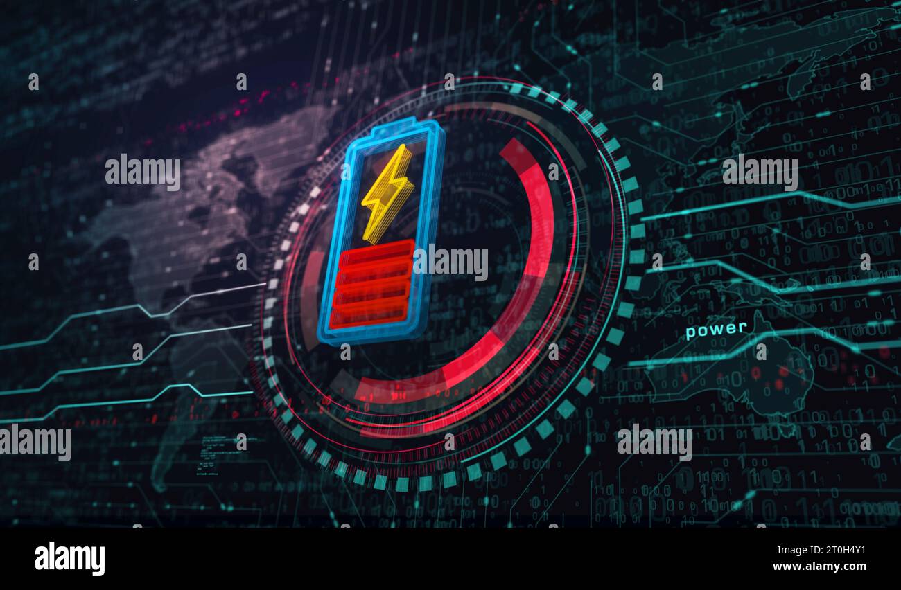 Battery charging energy and recharge power symbol digital concept ...