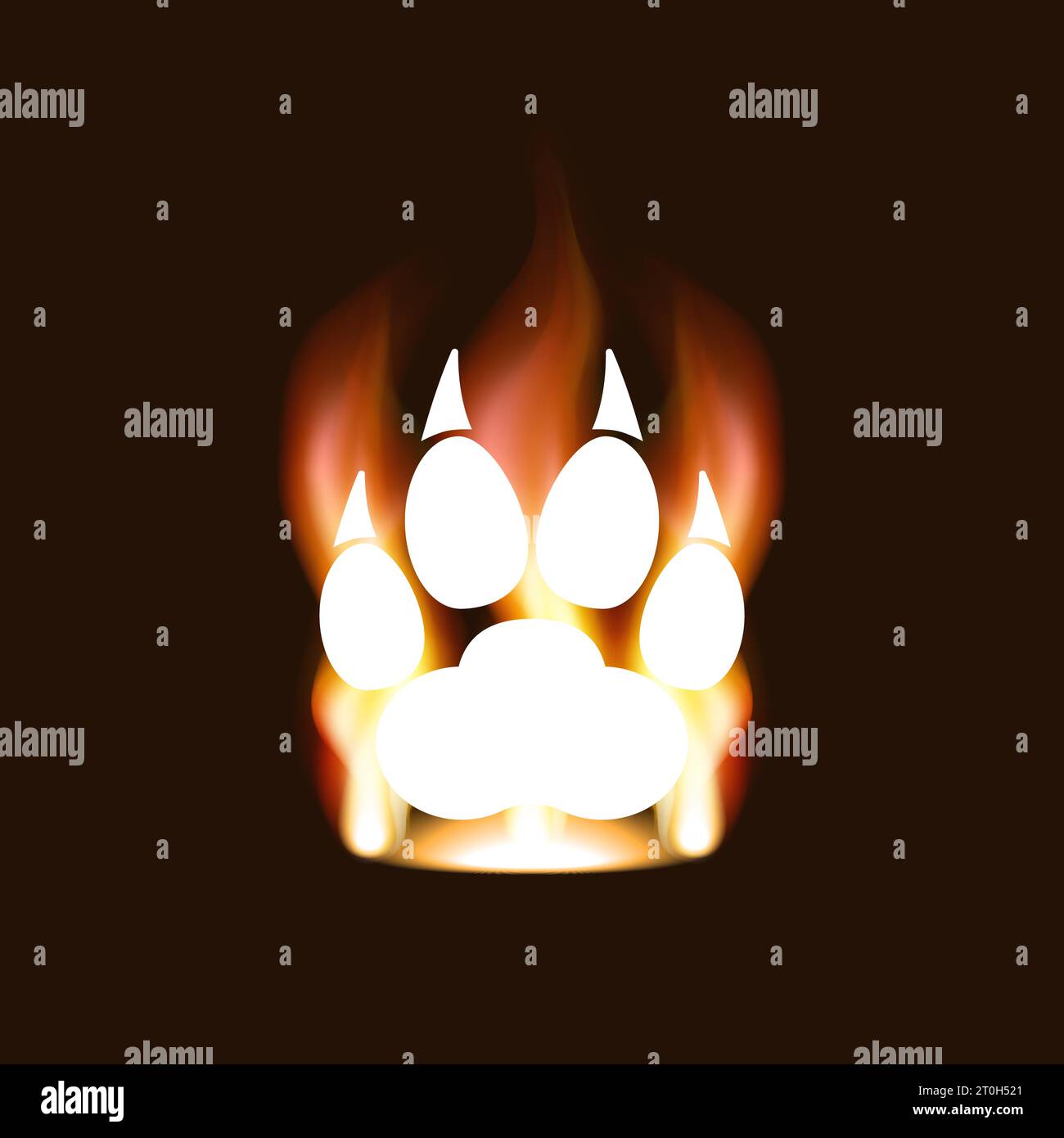Paw print silhouette with claws in a flame of fire. Animal footprint ...