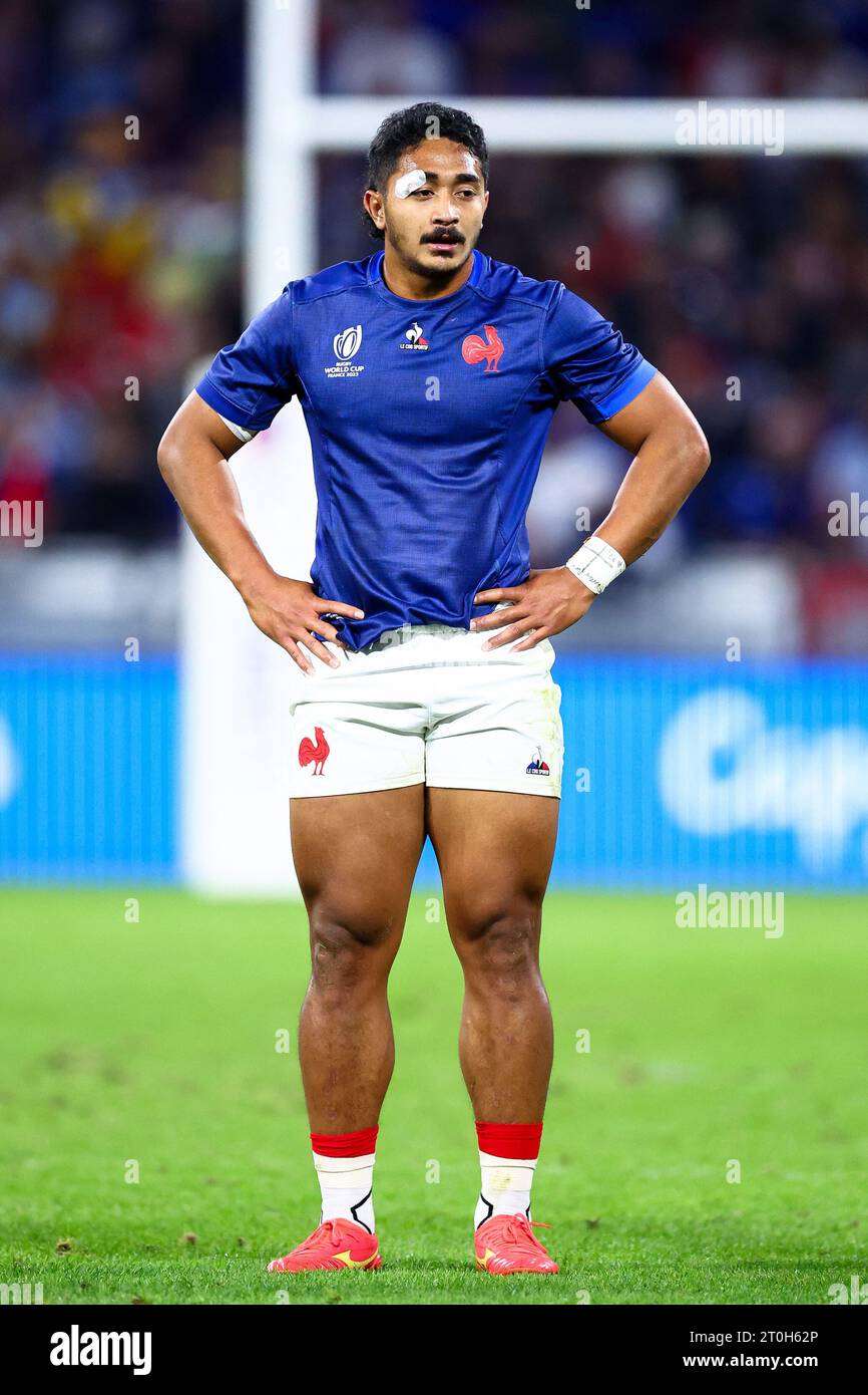 Lyon, France. 06th Oct, 2023. Yoram Moefana #22 of France during the Rugby World Cup Pool A ...