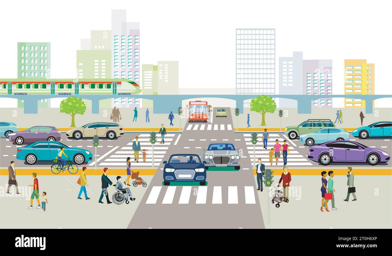 City overview with traffic information illustration Stock Vector Image ...