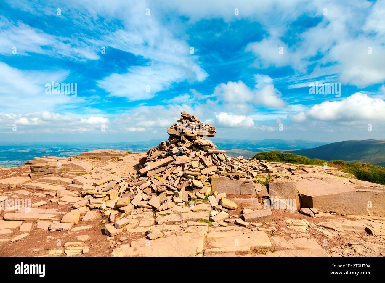 Pile of rocks marking the summit of Cribyn, Brecon Beacons National ...