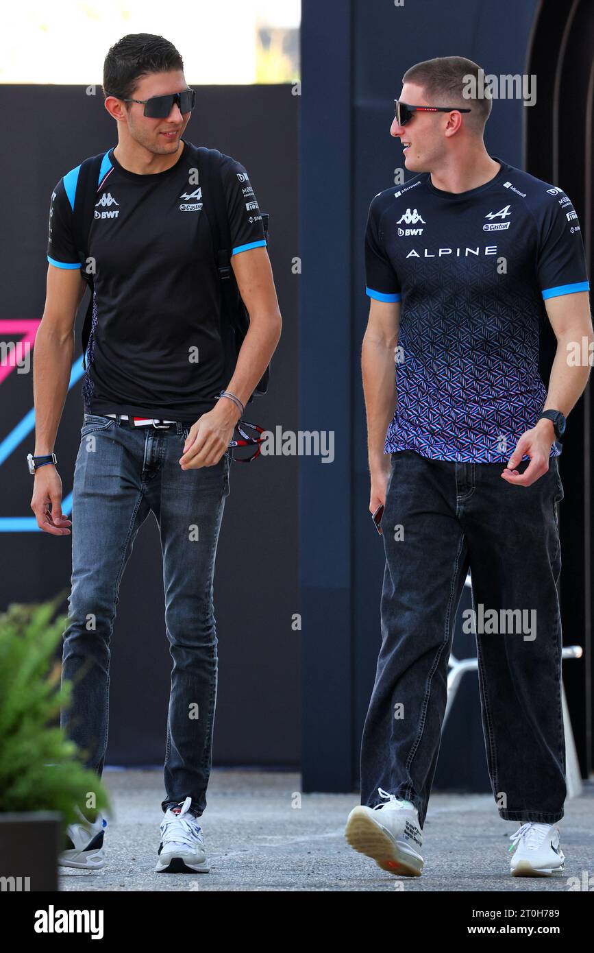 Doha, Qatar. 07th Oct, 2023. (L to R): Esteban Ocon (FRA) Alpine F1 Team with Jack Doohan (AUS ...
