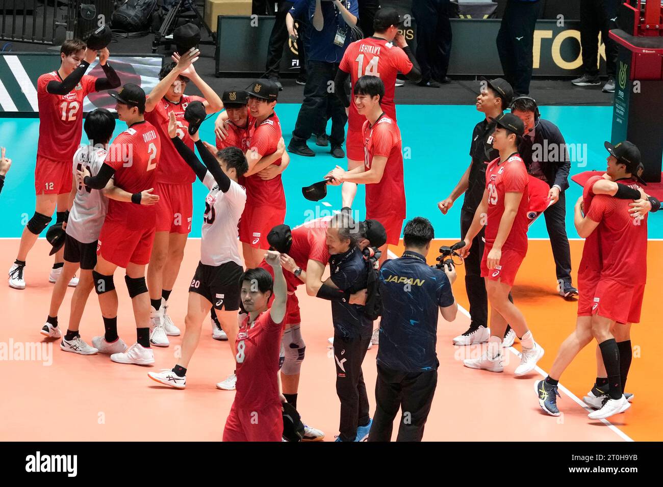 Japanese men's volleyball team celebrate as the team was qualified for ...
