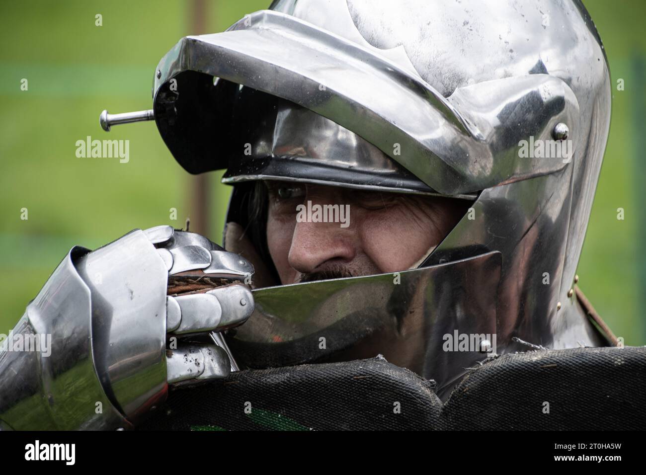 Kenilworth England July 29th 2023 A knight is being dressed by his ...