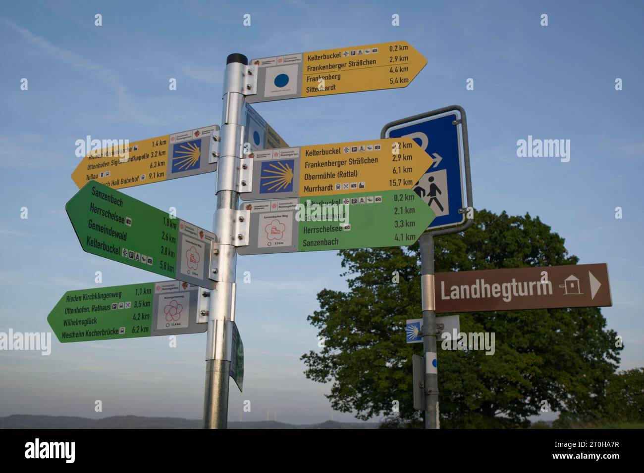 Sign forest, hiking trails, Rose Garden, Way of St. James, Swabian ...