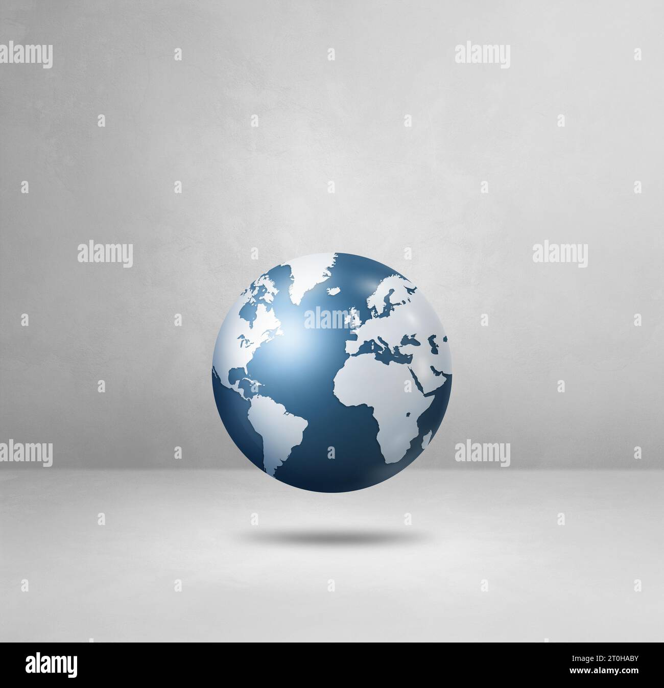 World globe, blue earth map, floating over a white background. 3D ...