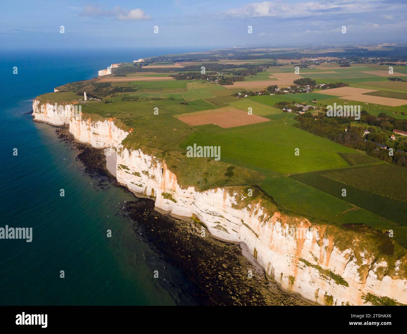 Aerial view, cliffs and chalk cliffs at Etretat, Etretat, Alabaster ...