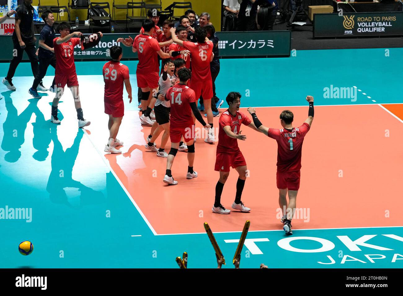 Japanese men's volleyball team celebrate as the team was qualified for ...