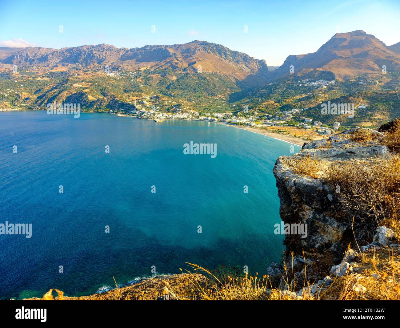 View from above the bay and beach of Plakias, Crete, Greece Stock Photo ...