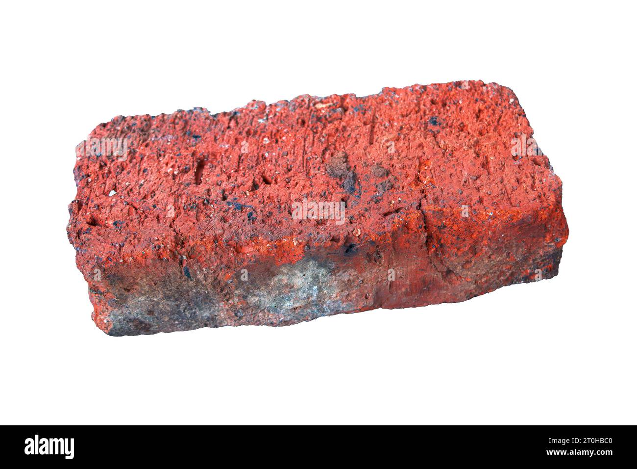 Old red brick isolated on white background. Single red clay rough brick ...