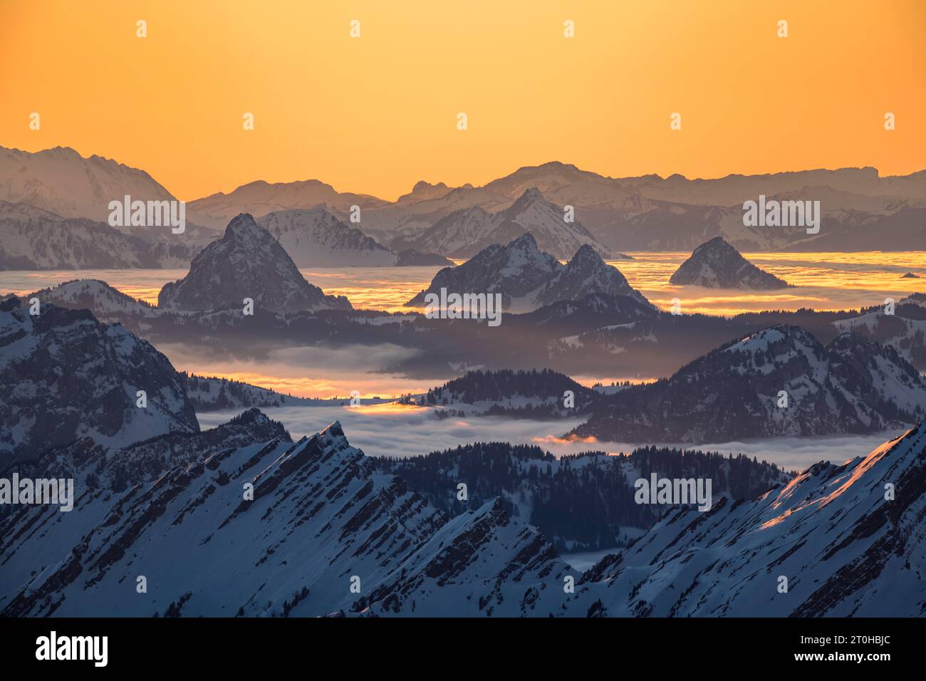 View from the Saentis to the mountains of Central Switzerland, mountain ...