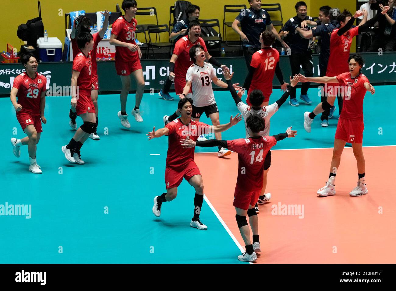 Japanese men's volleyball team celebrate as the team was qualified for ...