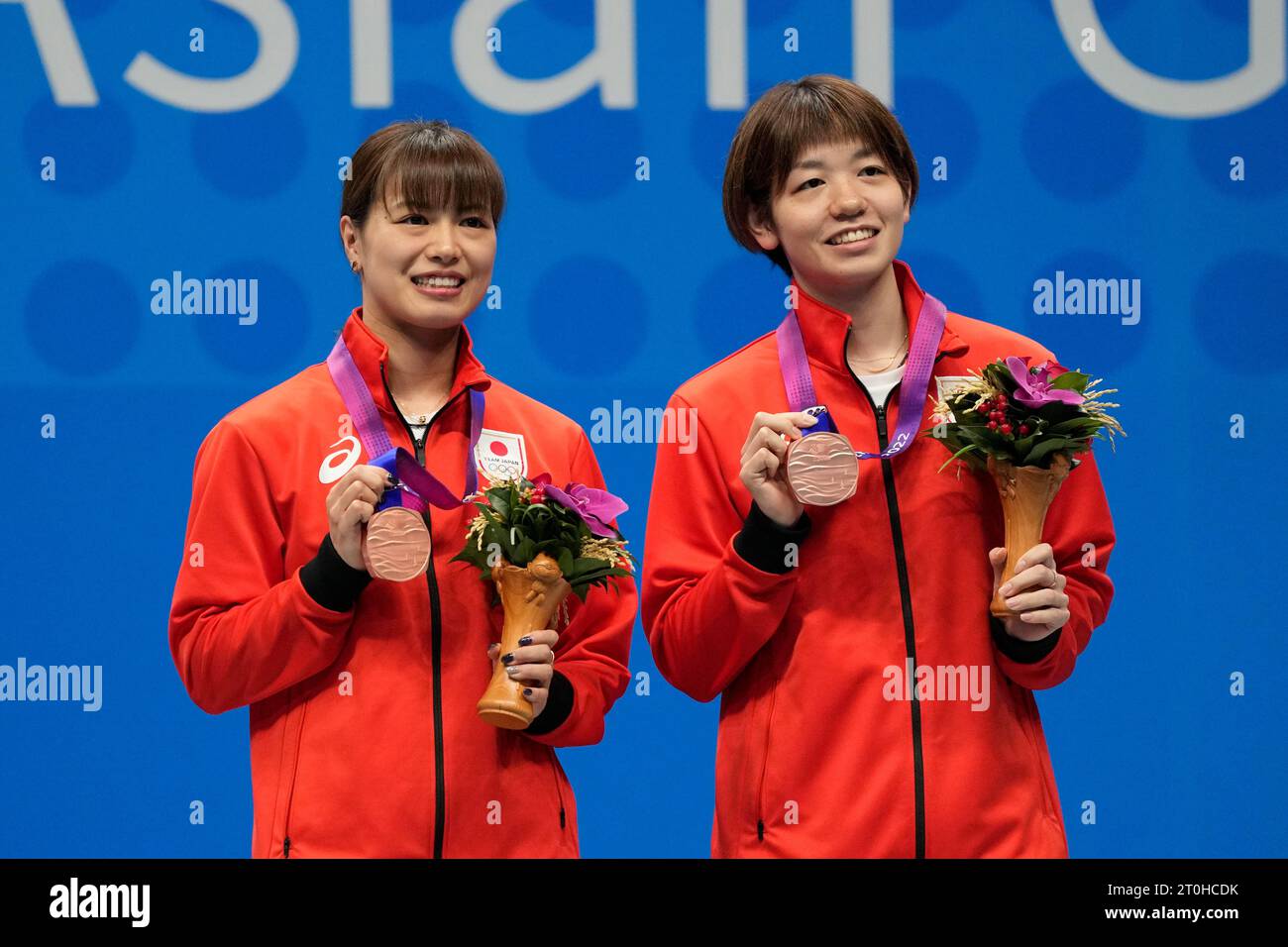 Bronze medalists Japan's Sayaka Hirota and Yuki Fukushima celebrate on ...