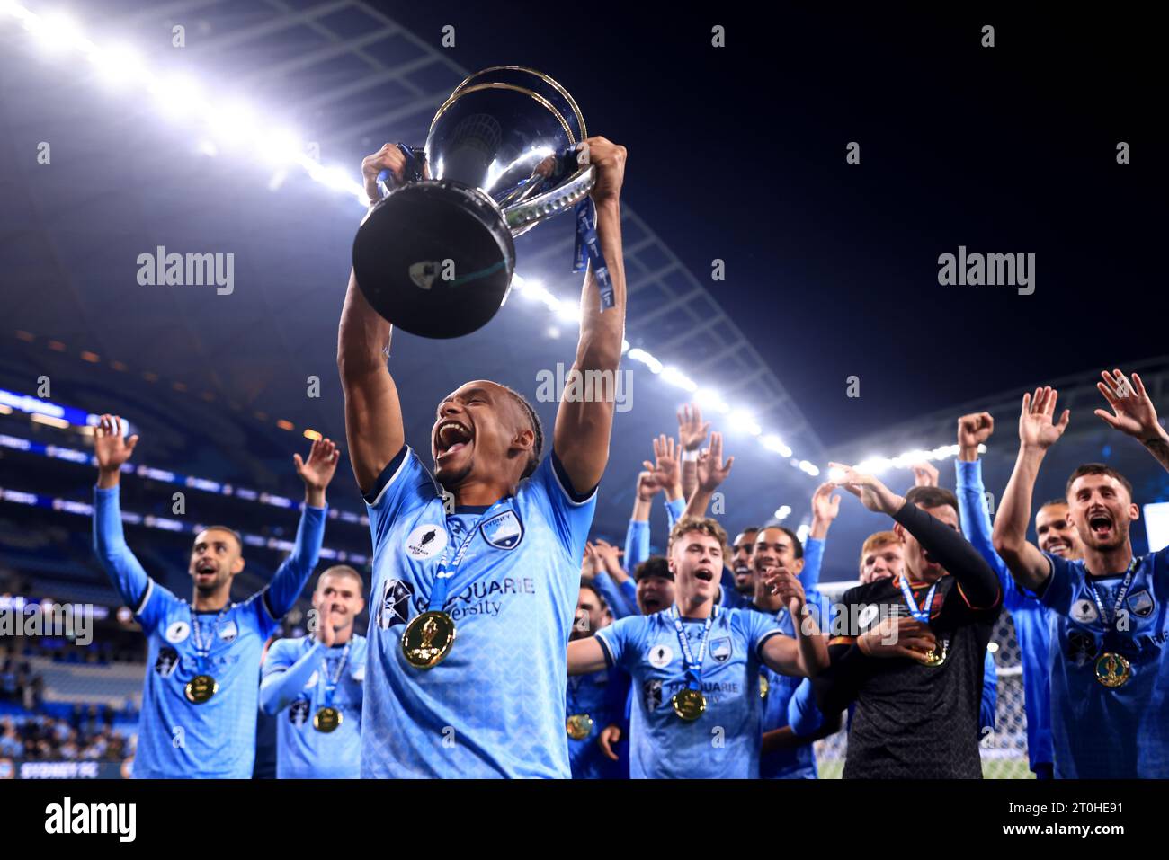 Sydney, Australia. 07th Oct, 2023. Kealey Adamson of Sydney FC raises ...