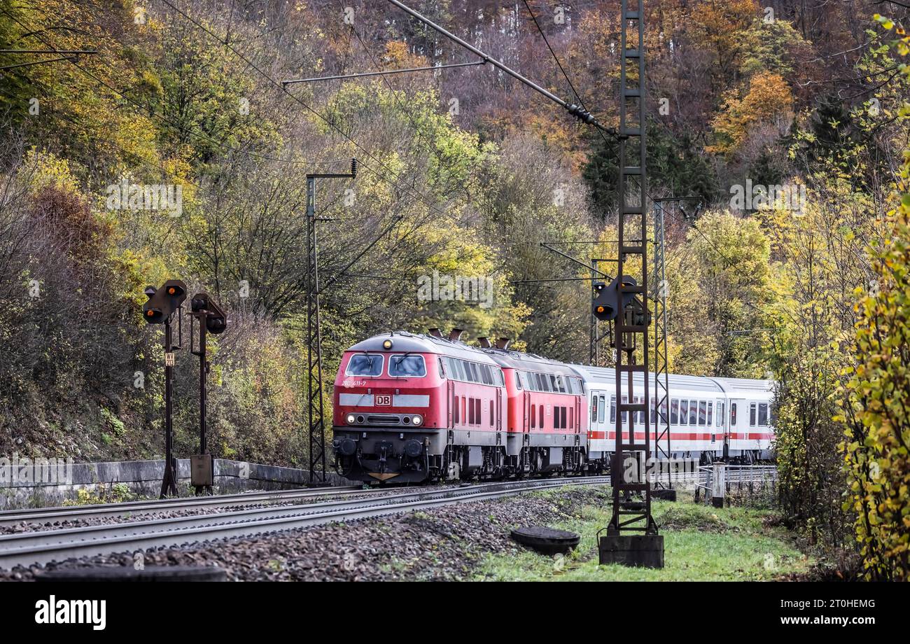 InterCity IC of Deutsche Bahn with two diesel locomotives on the ...
