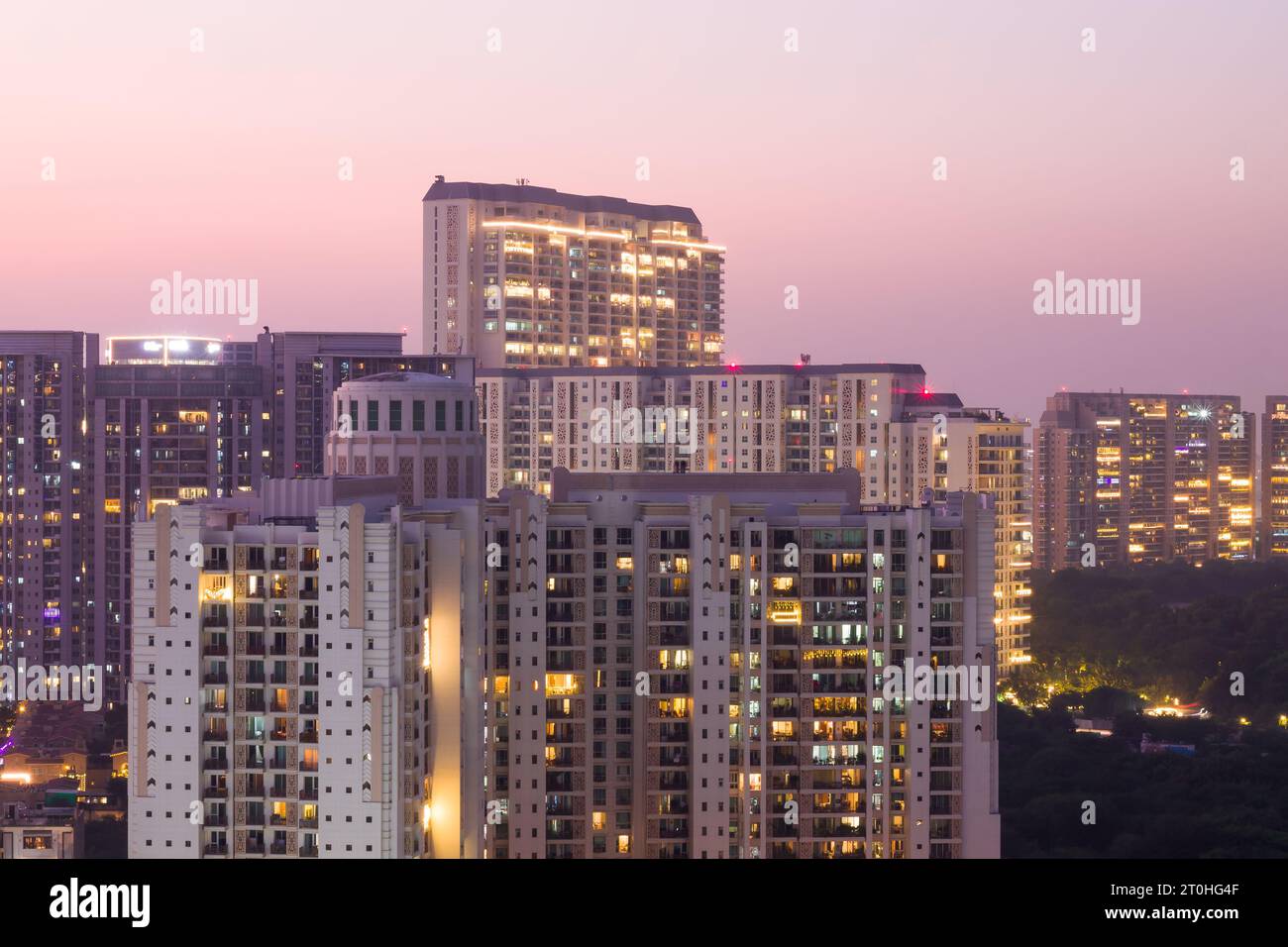 Gurgaon cityscape lit up with colourful Diwali Lights. Gurugram,Haryana ...