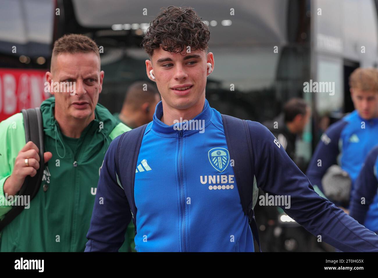 Archie Gray #22 of Leeds United arrives at Elland Road Stadium ahead of ...