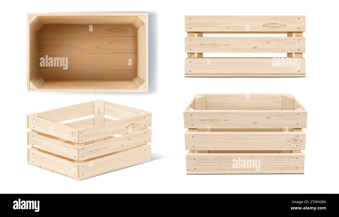 Wooden crate. Wood fruit box, 3d pallet or empty old case for vegetable farm market, containers ...