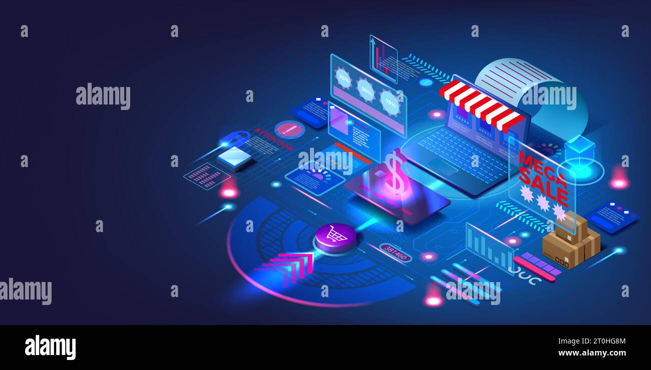 Digital store. Virtual shopping. Internet sale. Ecommerce background ...