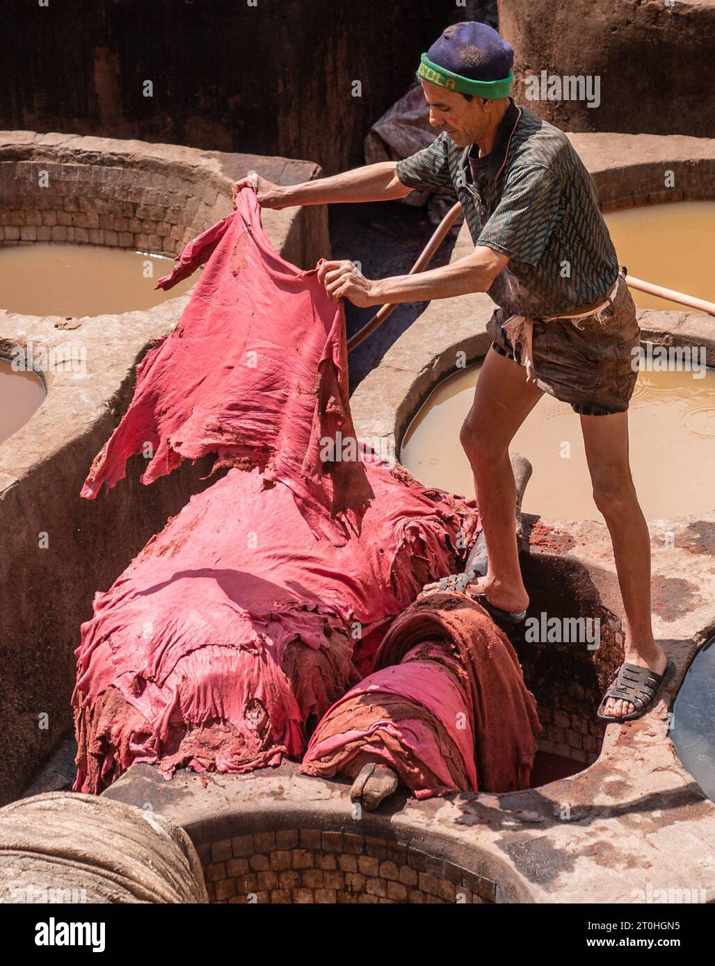 Fez, Morocco - 10 September 2022: Leather dying in a traditional ...