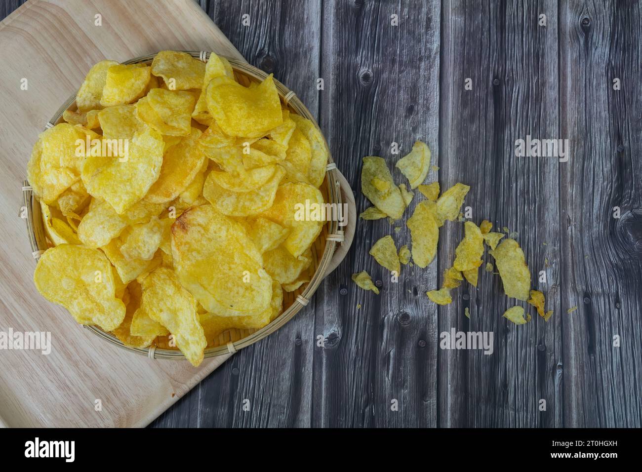 Rustic Delight: Golden Potato Chips in a Wooden Bowl - Tempting and ...