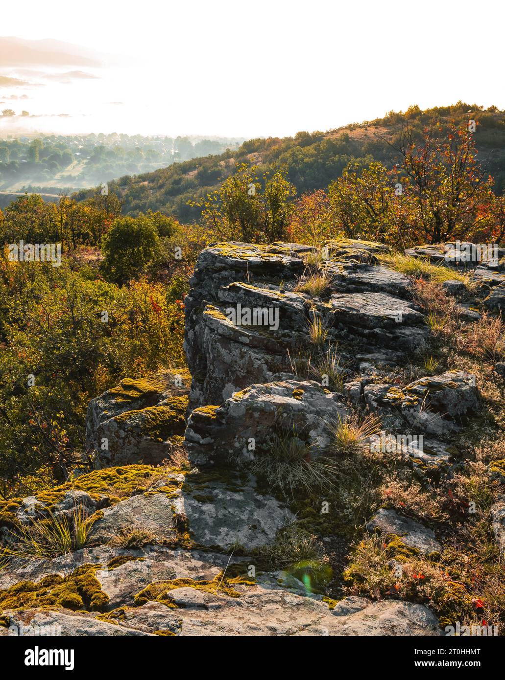 Beautiful rock formation with bright sunny background in the morning ...