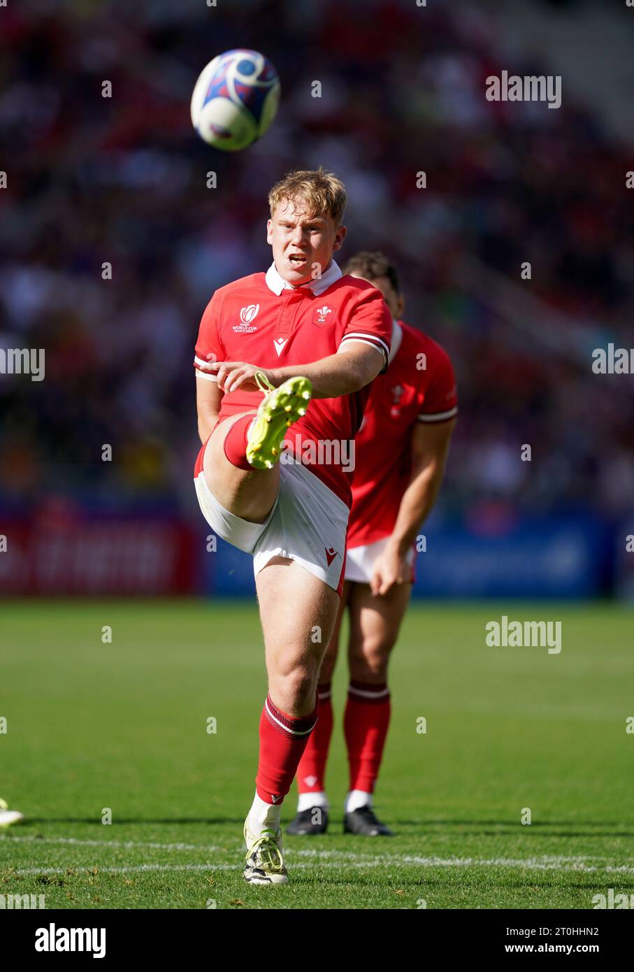 Wales' Sam Costelow kick into touch during the Rugby World Cup 2023 ...