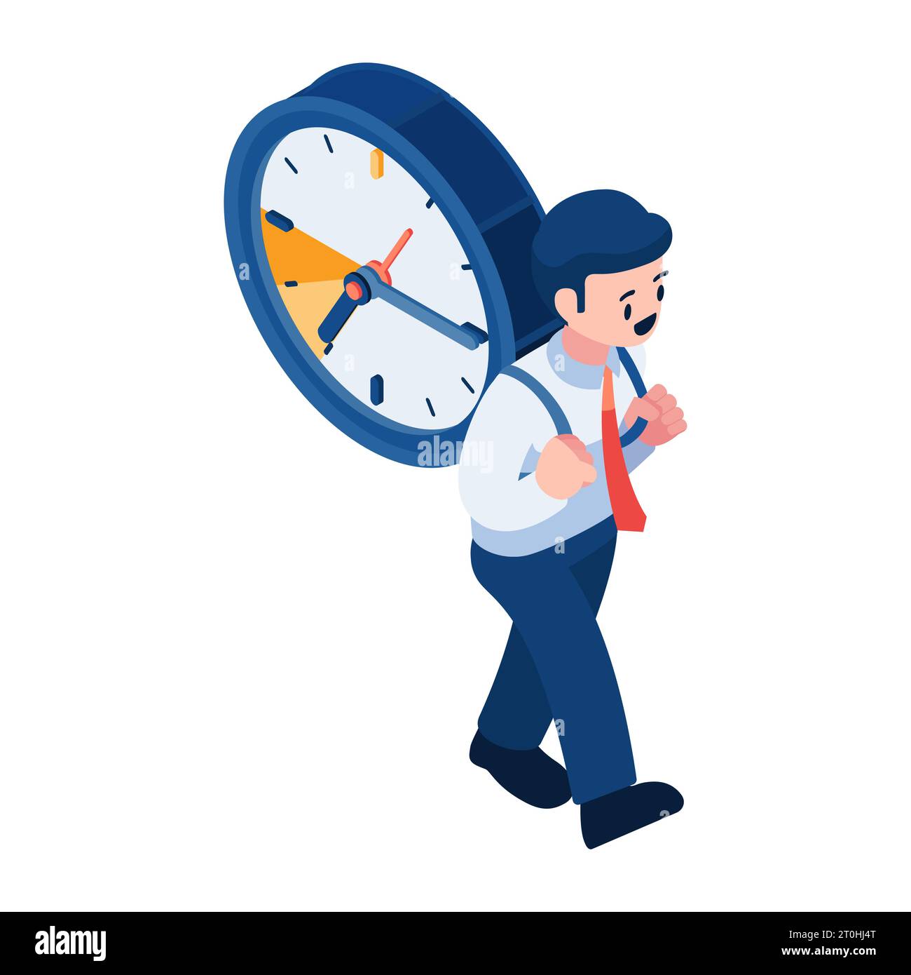 Flat 3d Isometric Businessman Carrying Clock and Going Forward. Time ...