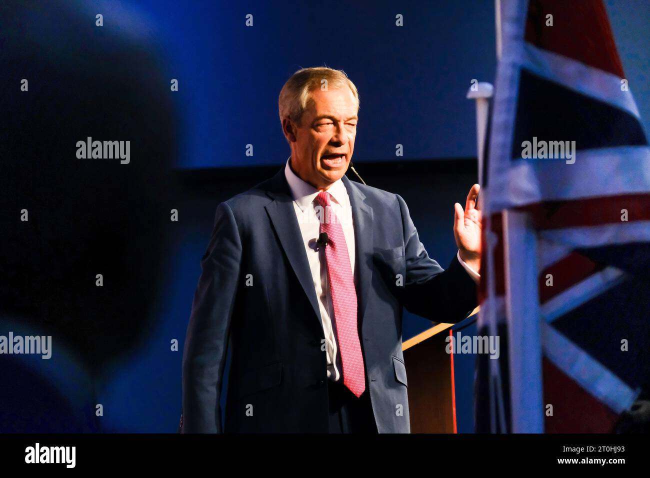 London, UK. 7th Oct 2023. The Reform Party Conference in London. Nigel ...